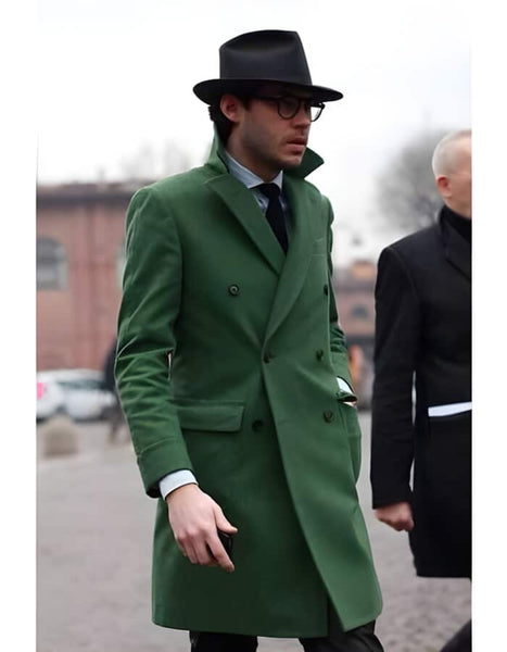 Coat Double Breasted Dark Olive Green Long Overcoat