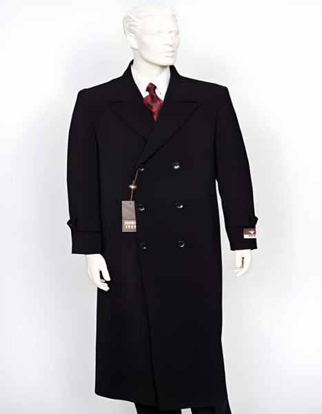 Coat Mens Black Double Breasted Full Length Coat Duster Maxi Coat