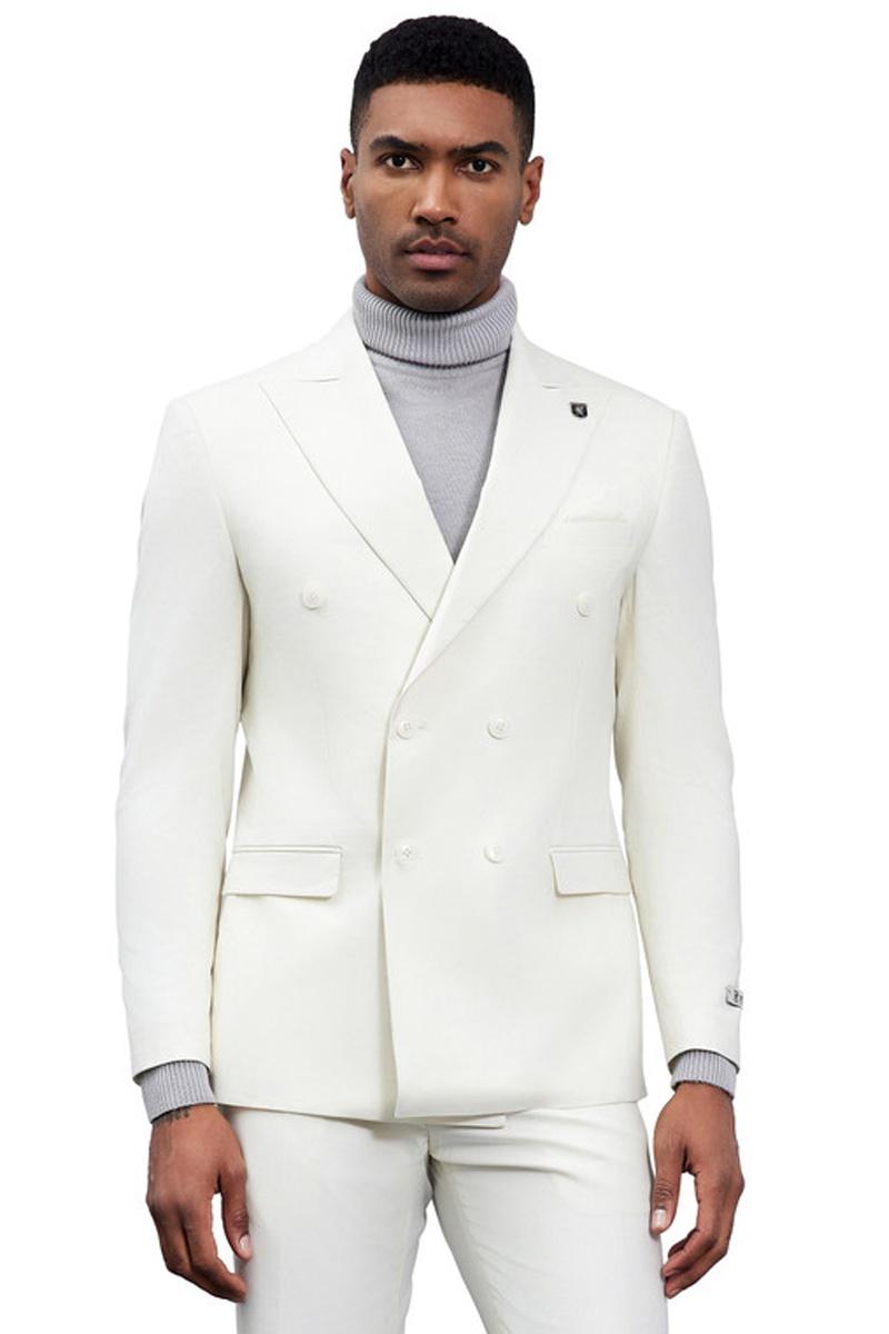 34 Men's Designer Stacy Adams Classic Double Breasted Suit in Ivory