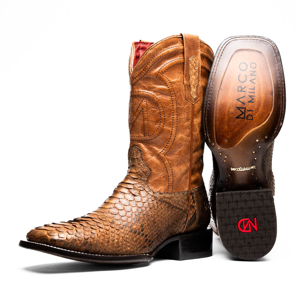 7 Marco Di Milano Missouri Cognac Python Square Toe Cowboy Boots