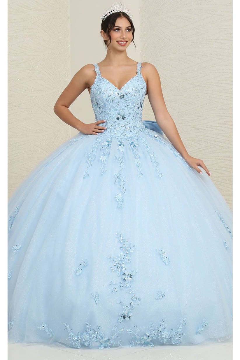 4 Quinceanera Dress Ball Gown in Mesh Glitter Bow Train by Layla K LK174