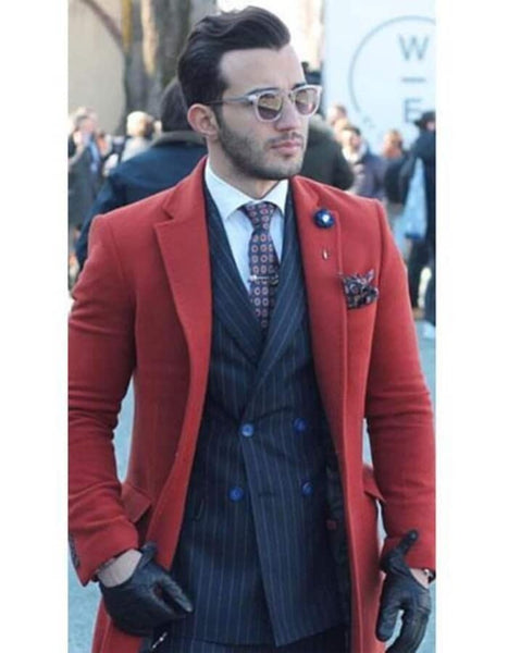 Coat Red Trench Coat - Long Red Coat - Mens Red Peacoat - Mens Red ...