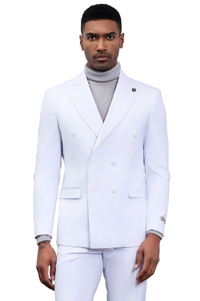 34 Men's Designer Stacy Adams Classic Double Breasted Suit in White