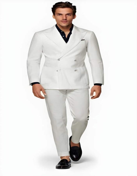 38 Linen Suit - Mens Summer Suits in White - Beach Wedding 4 Button