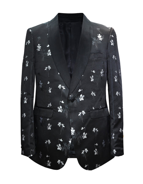 XS Mens Black & White Floating Flower Blazer