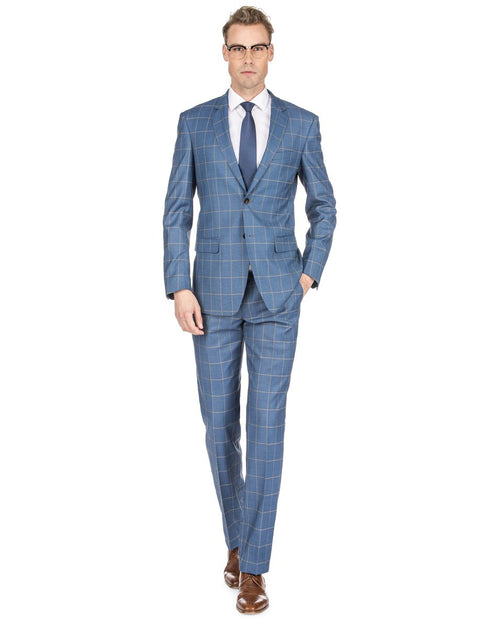 34 Mens Slim Fit Window Pane Suit Teal Blue