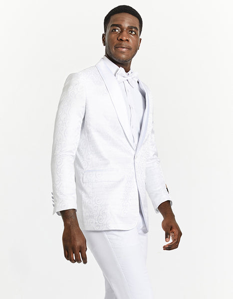 X-Small Mens Swirl and Diamond Prom Tuxedo Blazer in White White Prom ...