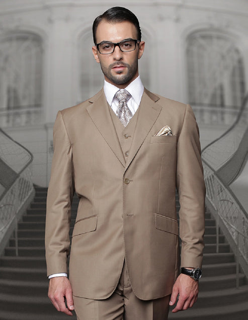 52 Mens Classic Fit Pleated Pant 2 Button Wool Suit in Bronze